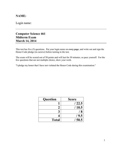NAME Computer Science Midterm Exam March