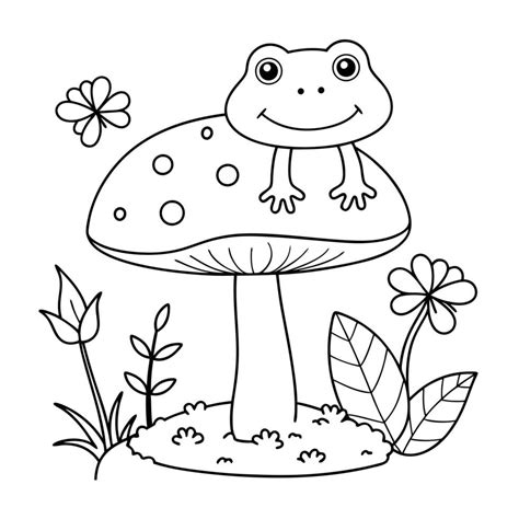 Mushroom And Frog Coloring Page Vector Art At Vecteezy