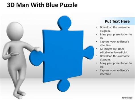 Business People D Man With Blue Puzzle PowerPoint Slides