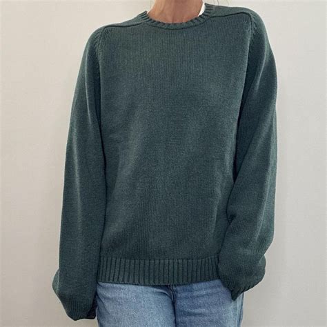 Vintage 90s Lands End 100 Cotton Crewneck Sweater Classic Knit