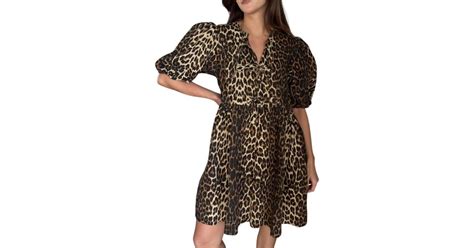 Sofia The Label Gabby Tie Top Puff Sleeve Mini Dress Leopard Denim In