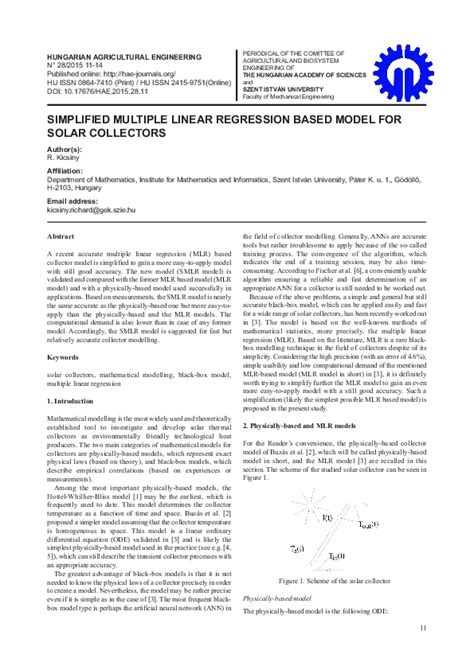 Pdf Simplified Multiple Linear Regression Based Model For Solar