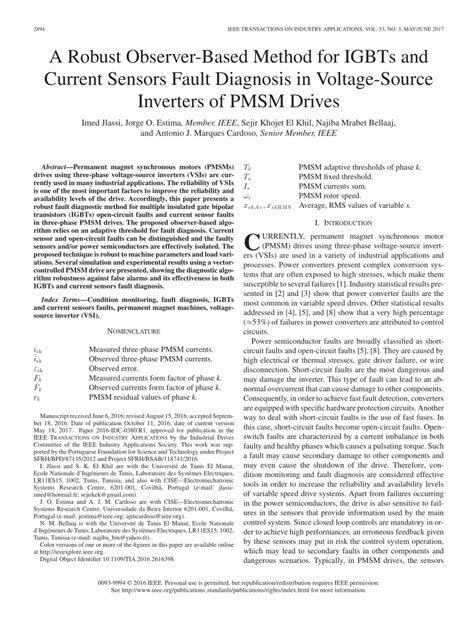 PDF A Robust Observer Based Method For IGBTs And Current Sensors Fault Diagnosis In Voltage