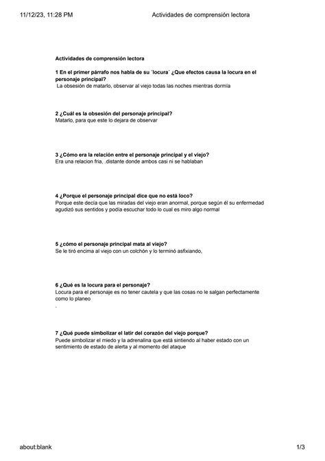 SOLUTION: Actividades de comprensi n lectora - Studypool