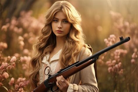 Premium Ai Image Pretty Girl Shoting From Hunting Rifle