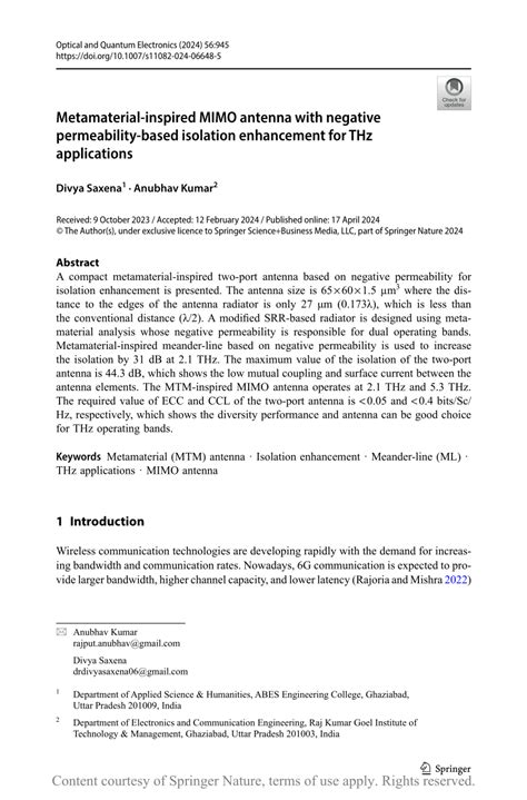 Metamaterial Inspired Mimo Antenna With Negative Permeability Based Isolation Enhancement For