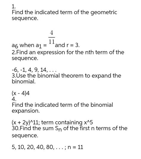 Solved 1 Find The Indicated Term Of The Geometric Sequence