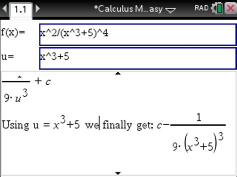 Tinspire Integration Via U Substitution Solver Step By Step Using Calculus Made Easy