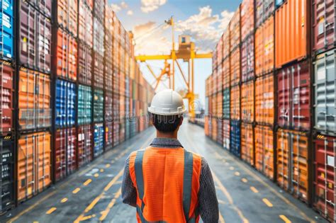Industrial Shipping Terminal Port Manager Supervising Container Shipment Operations Stock