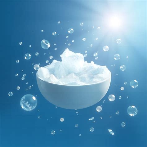 White Bowl Filled With Fluffy White Foam And Ice Crystals With Floating