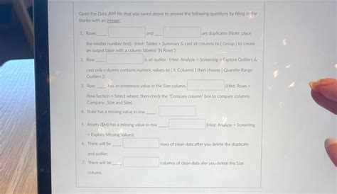 Open The Data Jmp File That You Saved Above To Answer