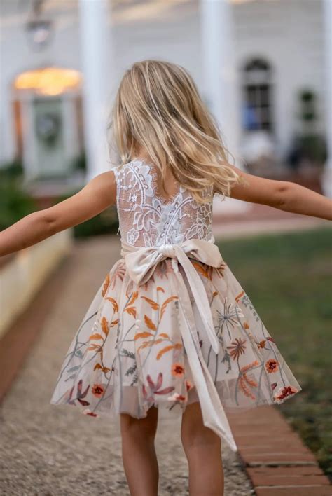 Flower Girl Dress Fall Floral Embroidered Girls Dress