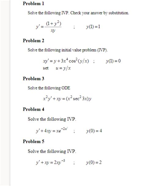 solved problem 1 solve the following ivp check your answer