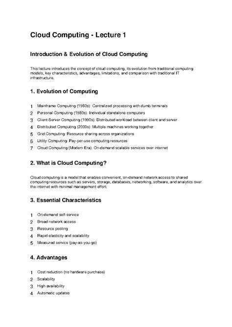 Cloud Computing Lecture 1 Introduction And Evolution Overview Studocu