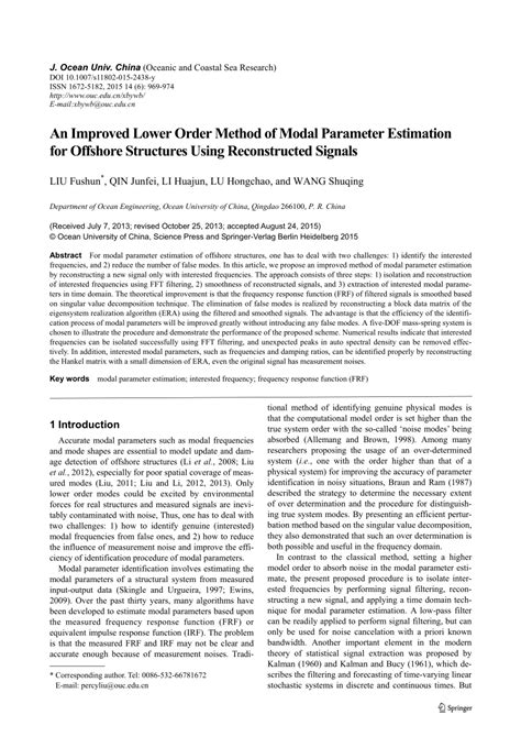 Pdf An Improved Lower Order Method Of Modal Parameter Estimation For