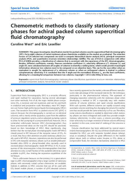 Pdf Chemometric Methods To Classify Stationary Phases For Achiral Packed Column Supercritical