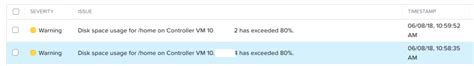 nutanix cvm error disk space usage home on controller exceeded 80