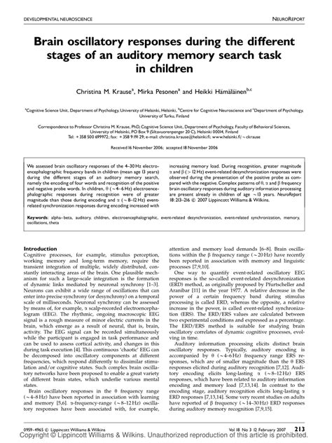Pdf Brain Oscillatory Responses During The Different Stages Of An Auditory Memory Search Task