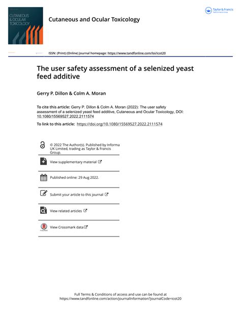 Pdf The User Safety Assessment Of A Selenized Yeast Feed Additive