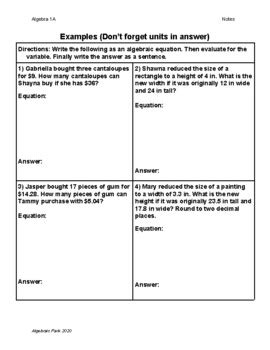Proportion Word Problem Guided Notes By Algebraic Park Tpt