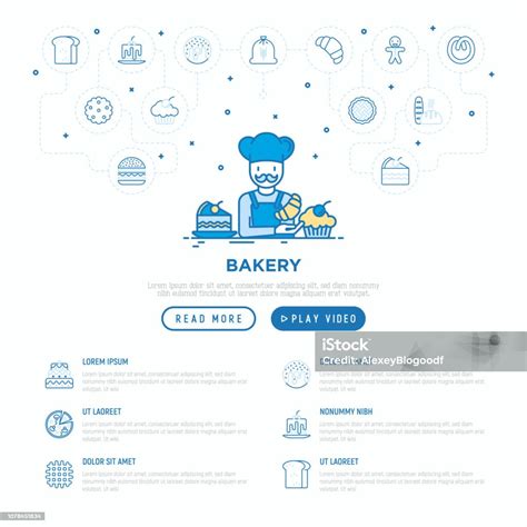 베이커리 개념 크로와 베이커 얇은 선 아이콘 빵 팬케이크 밀가루 도넛 꽈 배기 쿠키 진저 브레드 남자 컵 케 익 피자 와플 토스트 현대 벡터 일러스트 레이 션 웹 페이지