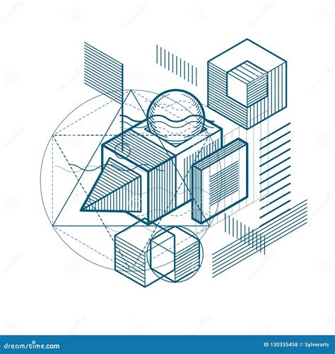 Abstract Background With Isometric Elements Vector Linear Art W Stock Vector Illustration Of
