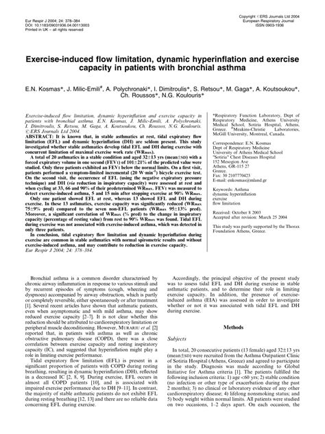 Pdf Exercise Induce Flow Limitation Dynamic Hyperinflation And Exercise Capacity In Patients