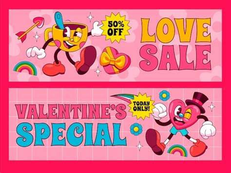 Premium Vector Groovy Love Banner Set