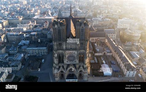Stunning Aerial View Of Reims Cathedral In France Showcasing Its