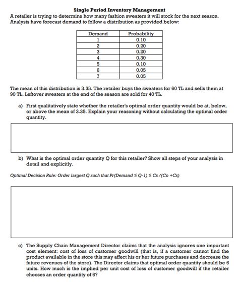 Solved Single Period Inventory Management A Retailer Is
