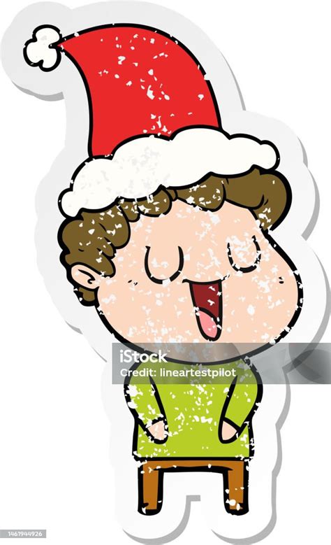 산타 모자를 쓴 남자의 웃는 손으로 그린 고민 스티커 만화 귀여운에 대한 스톡 벡터 아트 및 기타 이미지 귀여운 낙서 드로잉 남자 Istock
