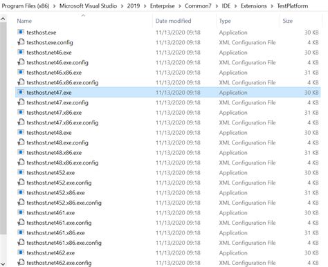 c how to force vs 2019 xunit tests to use a specific testhost exe