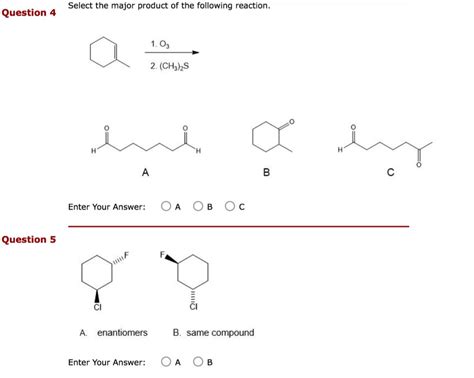 question 4select the major product of the following