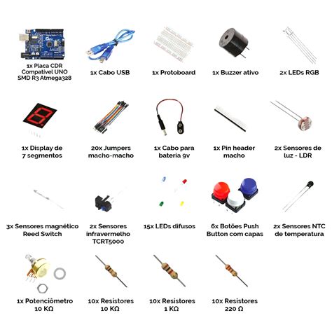 kit iniciante robótica para arduino uno com tutorial caixa organizadora kit s casa da