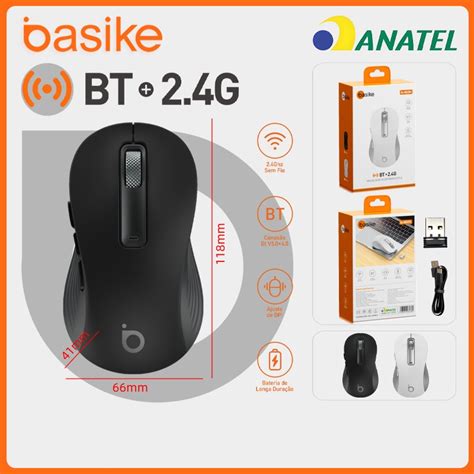 Basike Mouse Sem Fio Bluetooth，recarregável 3 Em 1 Mouse 24g Bluetooth Design Ergonômico
