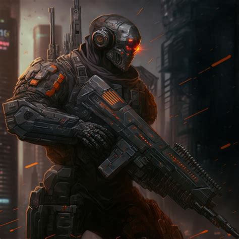 Premium Ai Image A Character With A Gun In Front Of A Building That Sayscyberpunkon It
