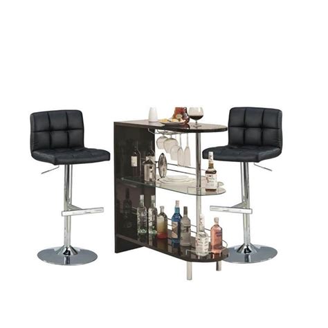 3 Piece Pub Set With Pub Table And Set Of 2 Bar Stools In Black