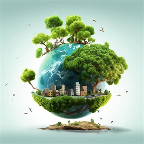 Premium Photo A Green Mini Planet Earth Illustration Of Planet Earth With A Giant Tree Energy