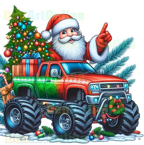 Santa Monster Truck Clipart Christmas 4x4 Truck  Digital Download