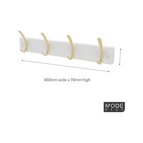 Mode 4 Brushed Brass Hooks On White Board Hat And Coat Rack Bunnings