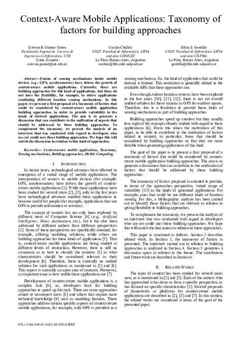 Pdf Context Aware Mobile Applications Taxonomy Of Factors For Building Approaches
