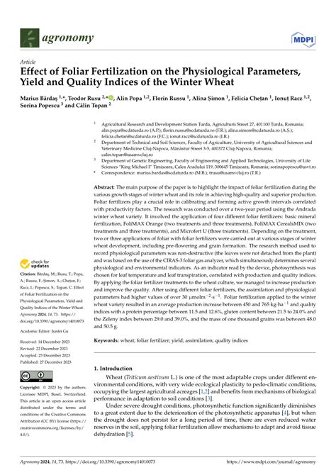 Pdf Effect Of Foliar Fertilization On The Physiological Parameters