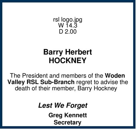 Hockney Barry Herbert Tributes And Funerals The Canberra Times Canberra Act