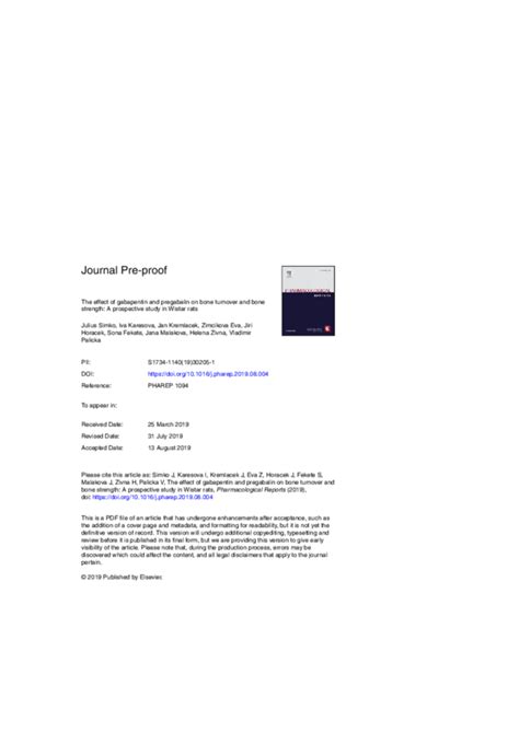 Pdf The Effect Of Gabapentin And Pregabalin On Bone Turnover And Bone Strength A Prospective