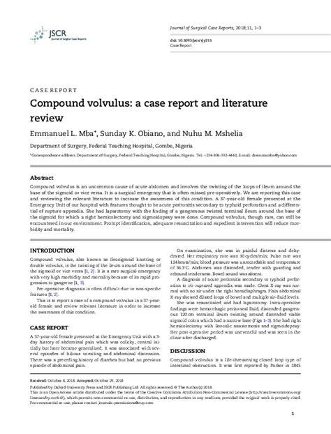 Pdf Compound Volvulus A Case Report And Literature Review