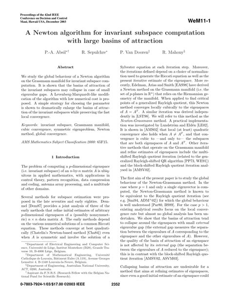 Pdf A Newton Algorithm For Invariant Subspace Computation With Large