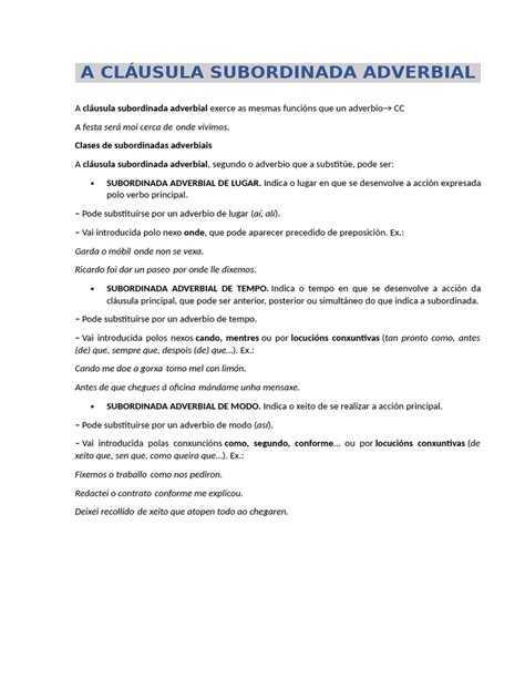 A Cláusula Subordinada Adverbial Pdf
