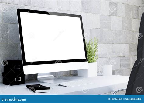 Computer On A Desktop Mock Up Stock Illustration Illustration Of Mockup Screen