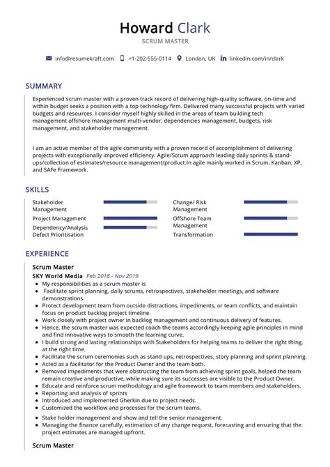 Scrum Master Resume Example In 2025 Resumekraft