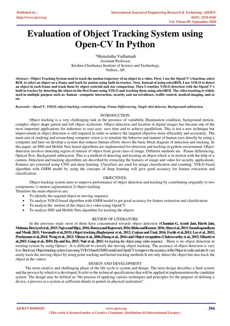 PDF Evaluation Of Object Tracking System Using Open CV In Python